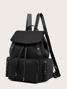 Minimalist Drawstring Decor Flap Backpack | SHEIN USA