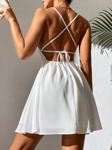 SHEIN PETITE Criss-cross Tie Backless Cami Dress | SHEIN UK