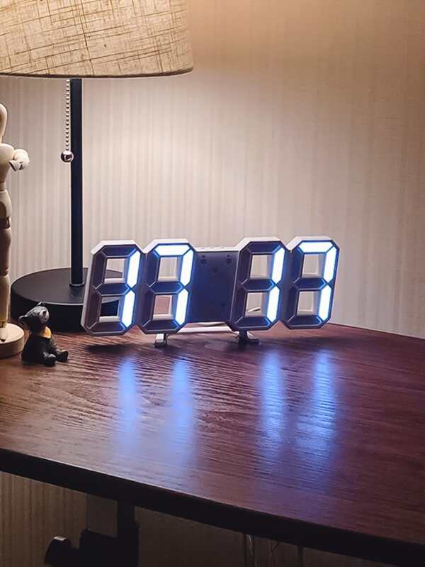 1pc 3D Plastic LED Digital Clock With USB Data Cable, Modern White Time ...
