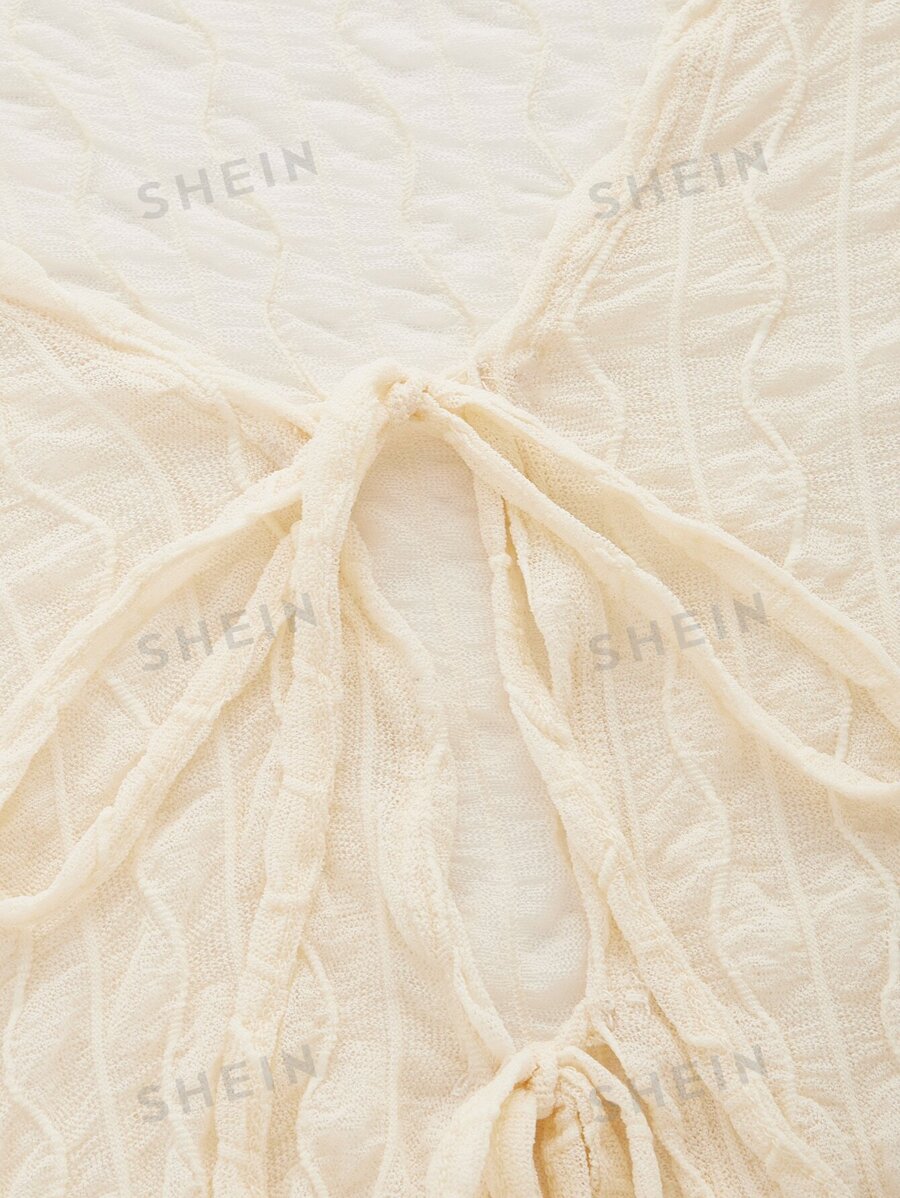 SHEIN ICON 90s Bell Sleeve Tie Front Textured Sheer Top | SHEIN UK