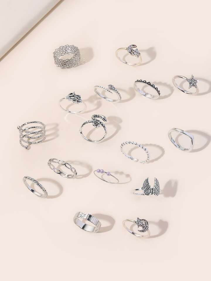 16pcs Star & Faux Pearl Decor Ring | SHEIN