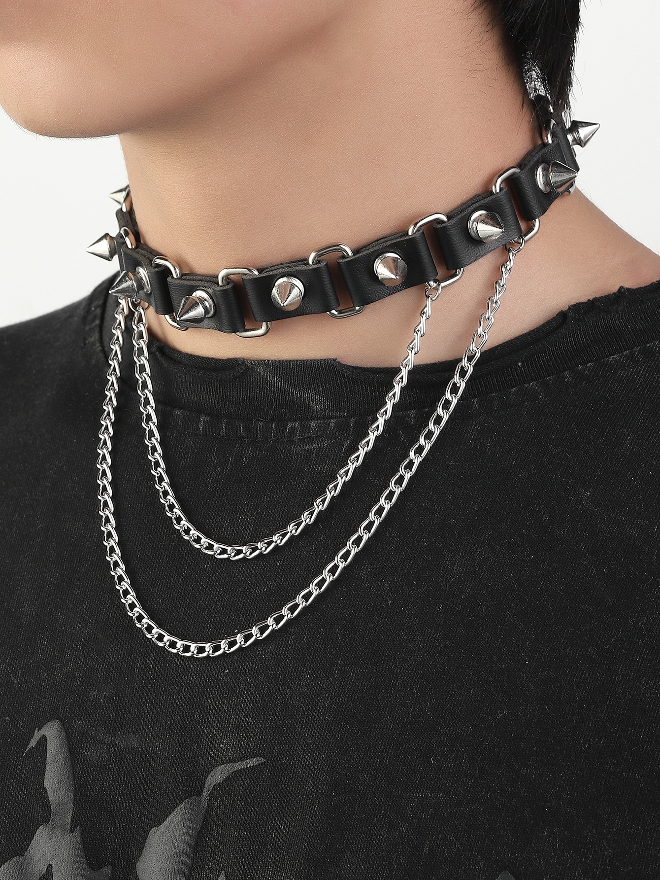 Men Spiked & Chain Decor Choker