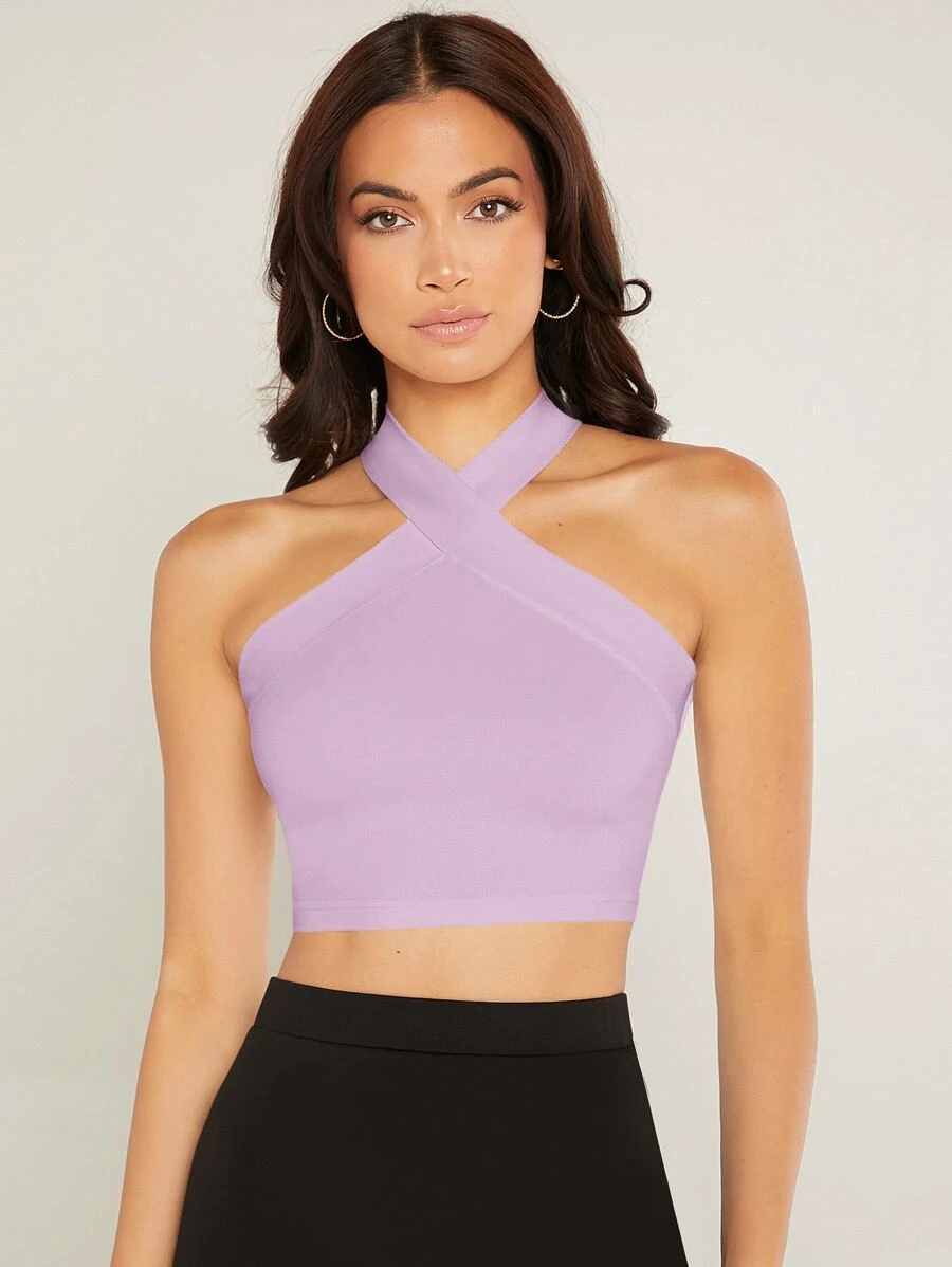 SHEIN BASICS Solid Crop Halter Top | SHEIN USA