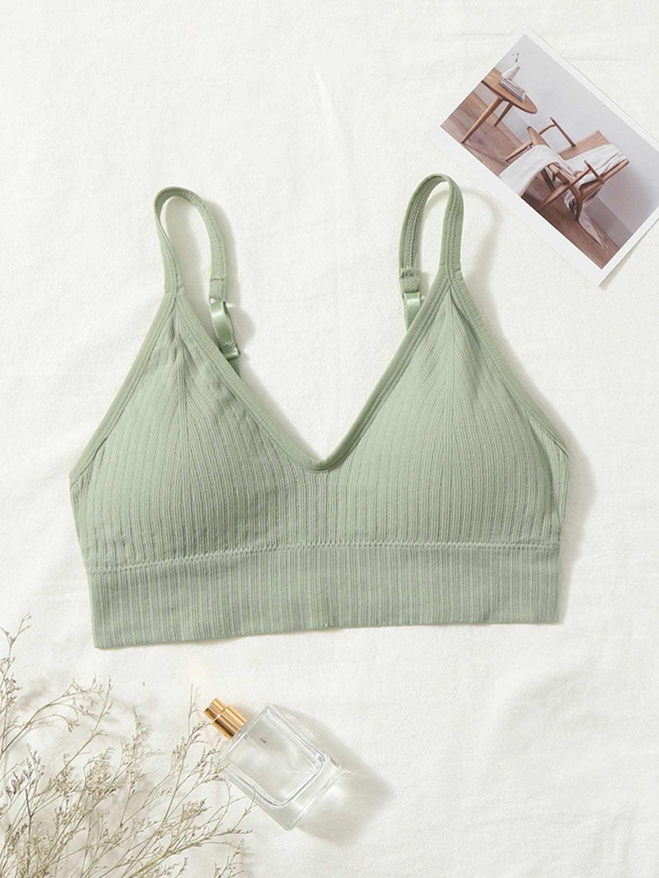 Women's Casual Mint Green Plain High Stretch Fabric Bralette | SHEIN USA