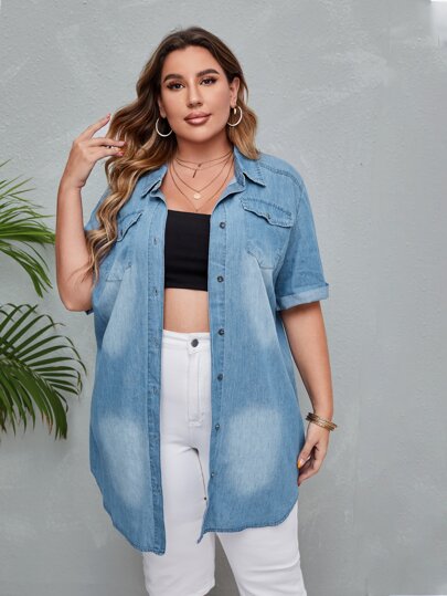 Plus Size Denim Tops | Fashion Plus Size Denim Tops | SHEIN USA