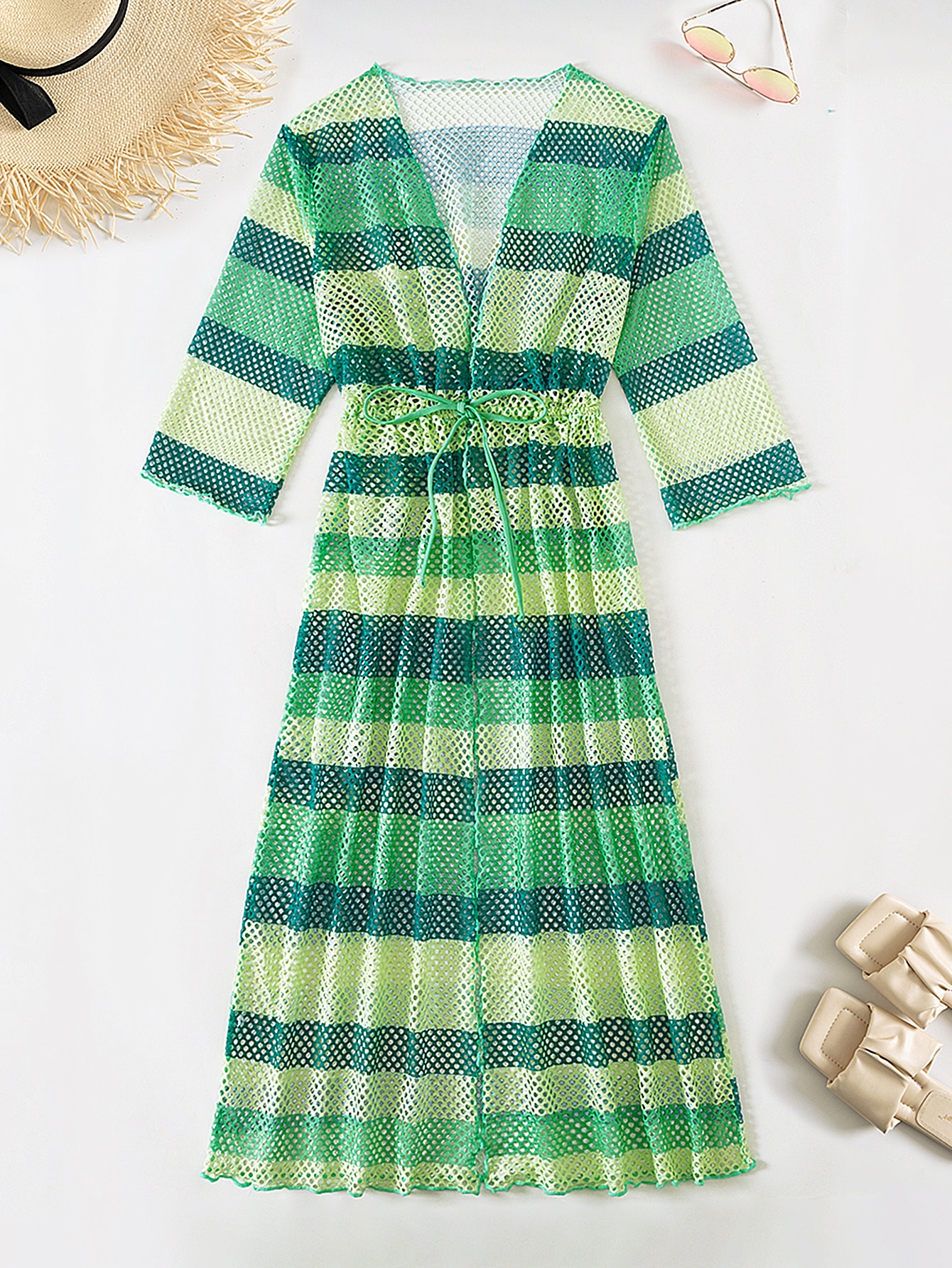 Random Colorblock Drawstring Waist Kimono | SHEIN USA