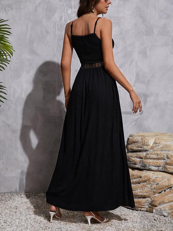 SHEIN VCAY Robe à fines brides dentelle fendu | Mode en ligne | SHEIN FRANCE