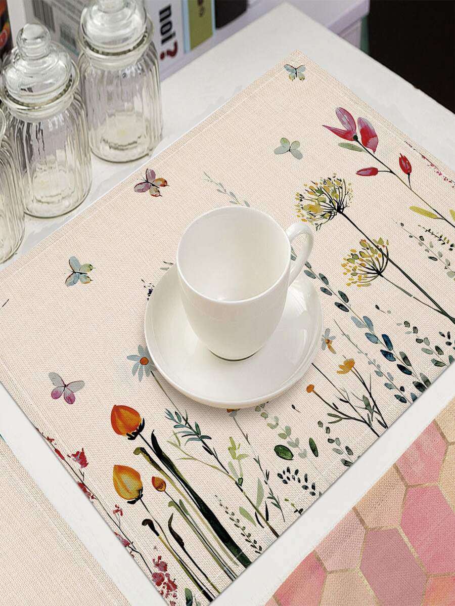 1pc Fabric Table Mat, Flower & Butterfly Pattern Place Mat | SHEIN EUR