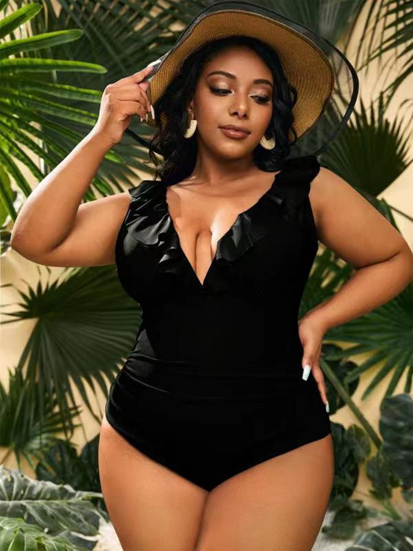 Plus Ruffle Trim One Piece Swimsuit Shein Usa