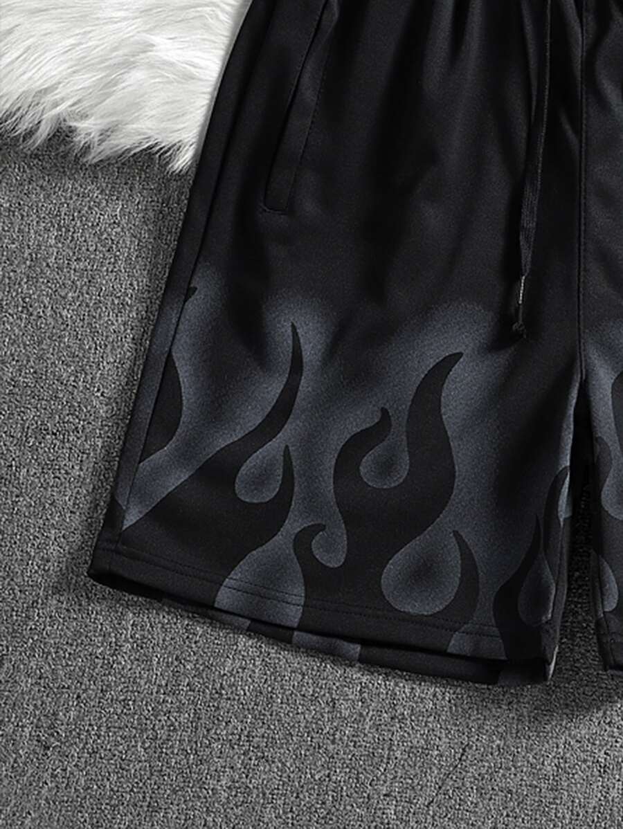 Manfinity EMRG Loose Fit Men's Fire Letter Printed Shorts With ...