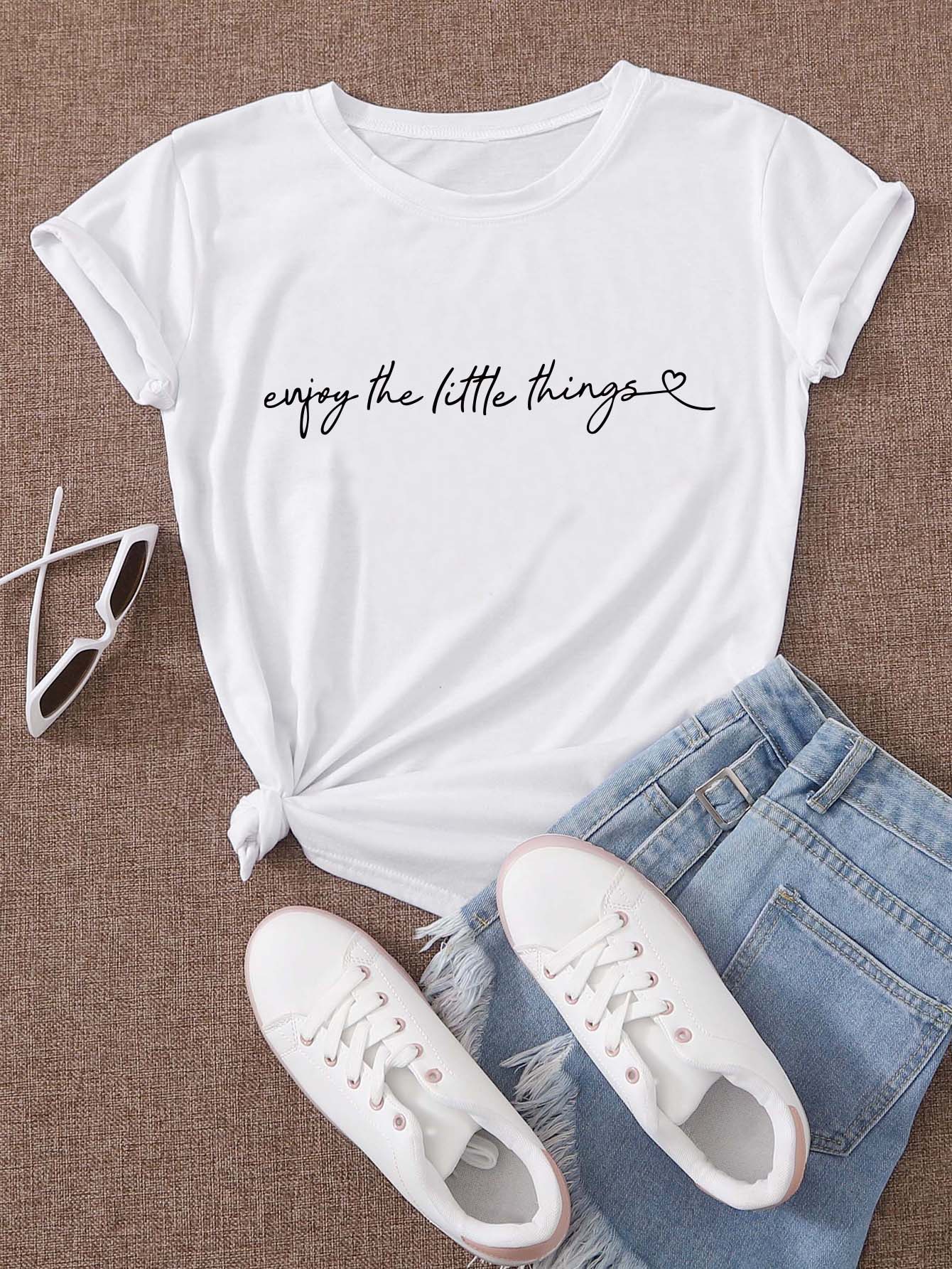 SHEIN Essnce 1pc Heart & Slogan Graphic Tee | SHEIN USA