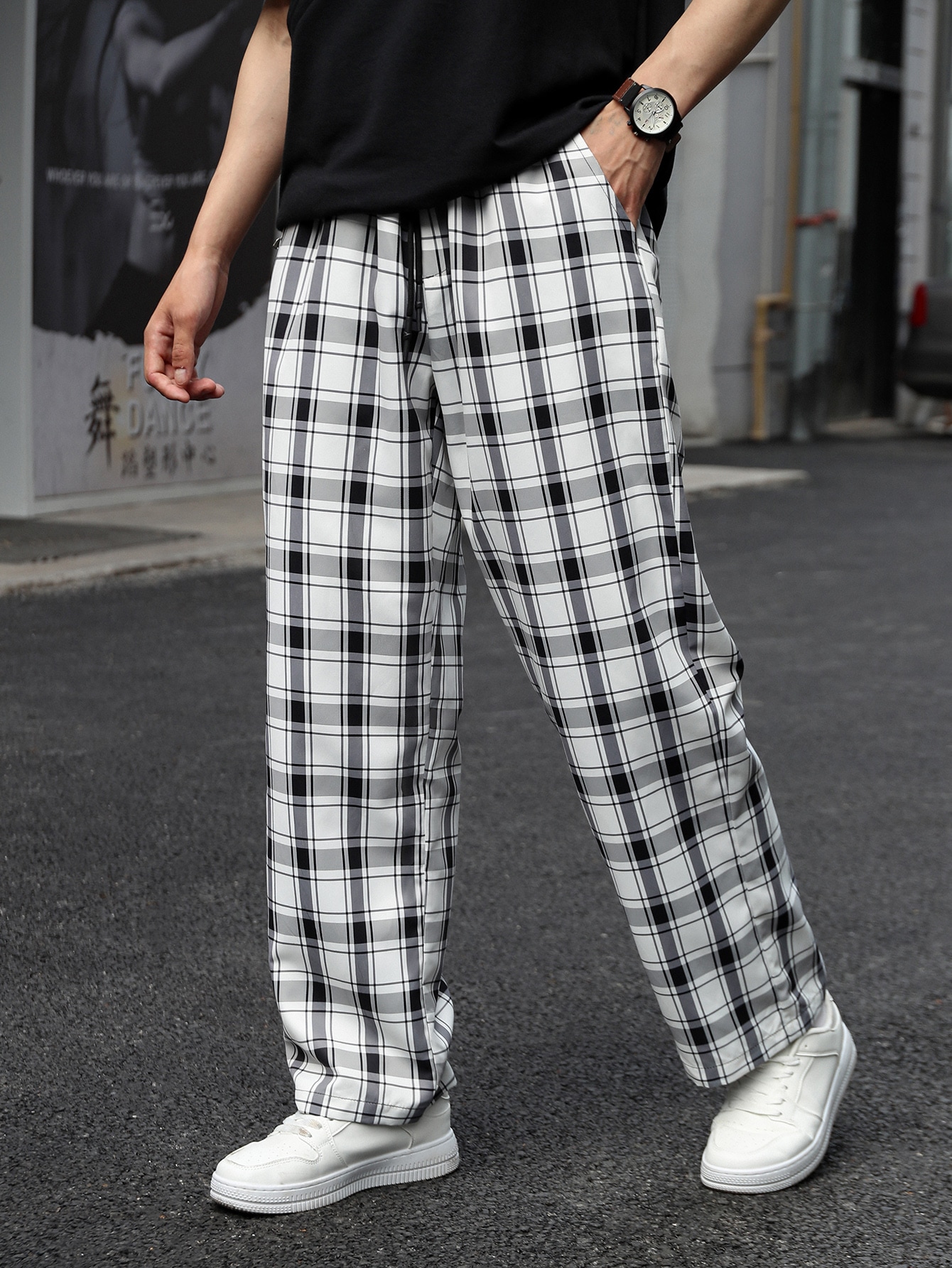 Manfinity Loose Men's Plaid Printed Pants With Drawstring Waist | SHEIN USA