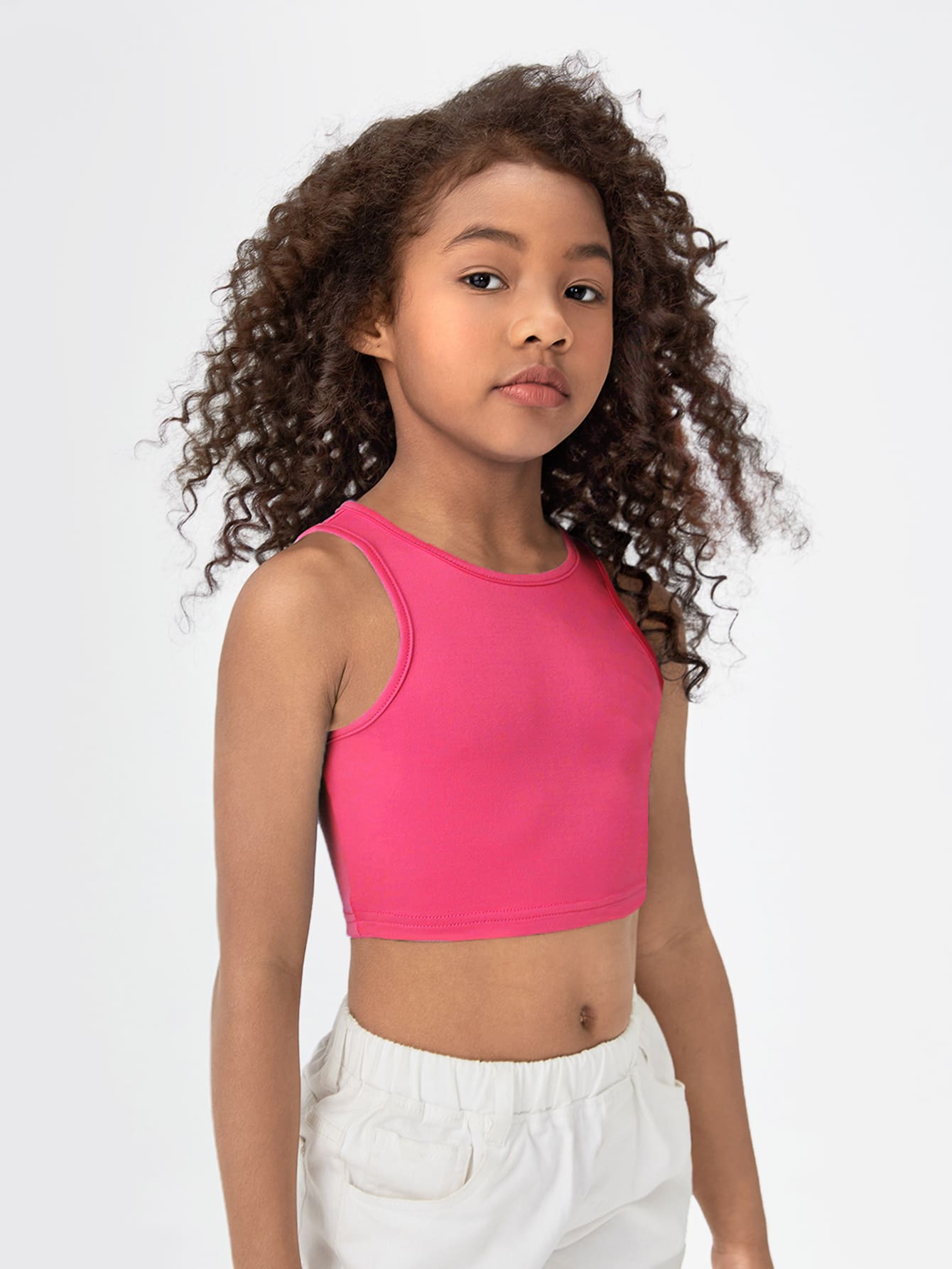 SHEIN BASICS Girls Solid Crop Tank Top