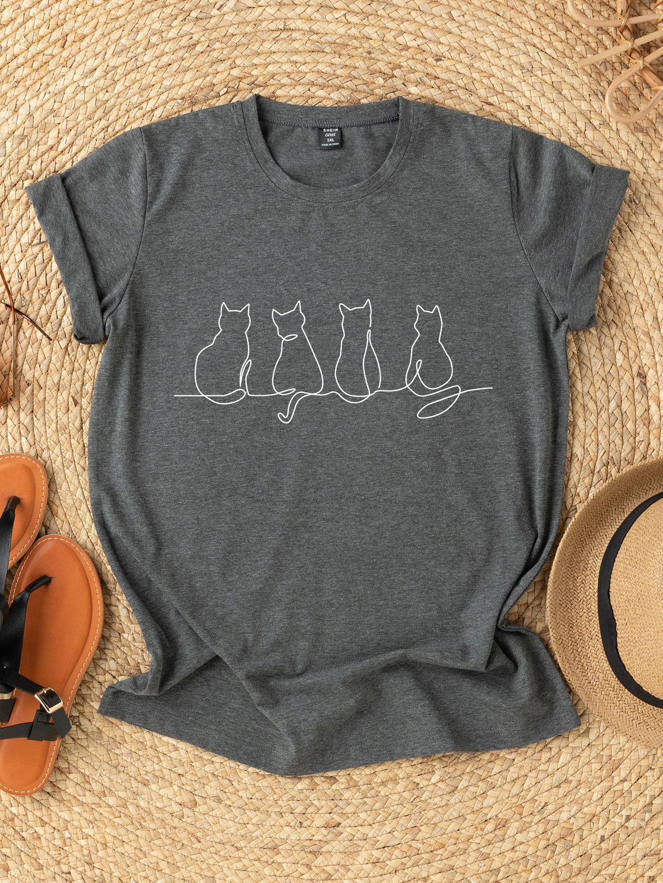 SHEIN LUNE Plus Cartoon Cat Graphic Tee | SHEIN USA