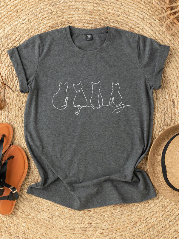 SHEIN LUNE Plus Cartoon Cat Graphic Tee | SHEIN USA