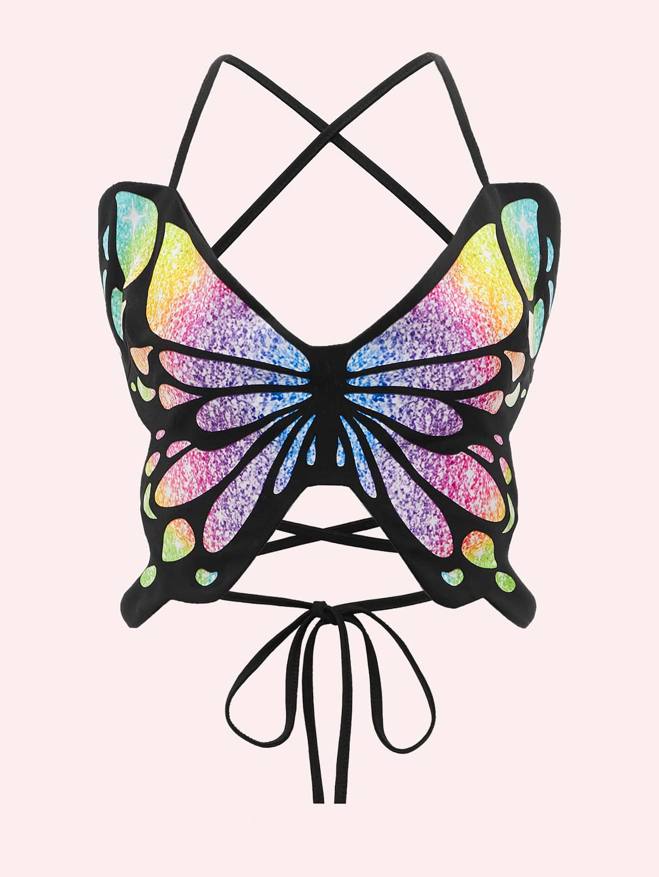 SHEIN ICON 90s Butterfly Pattern Lace-up Backless Cami Top | SHEIN USA