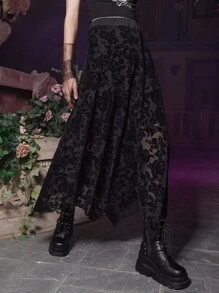 ROMWE Goth Floral Pattern Mesh Skirt | SHEIN UK