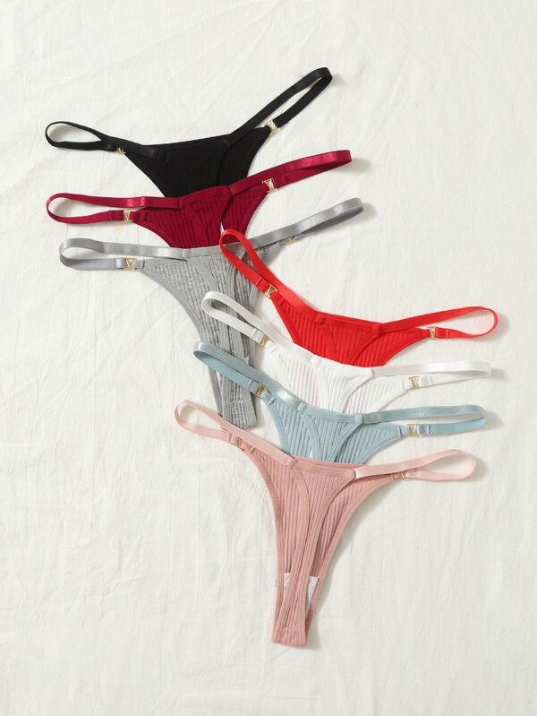 7pack Plain Rib Thong | SHEIN USA