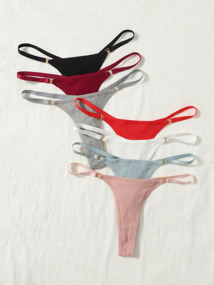 7pack Plain Rib Thong | SHEIN
