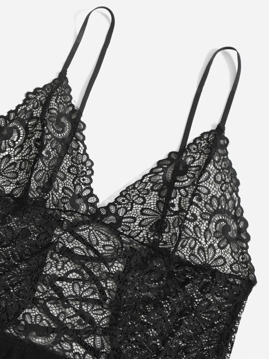 Floral Lace Sheer Slips With Panty | SHEIN USA