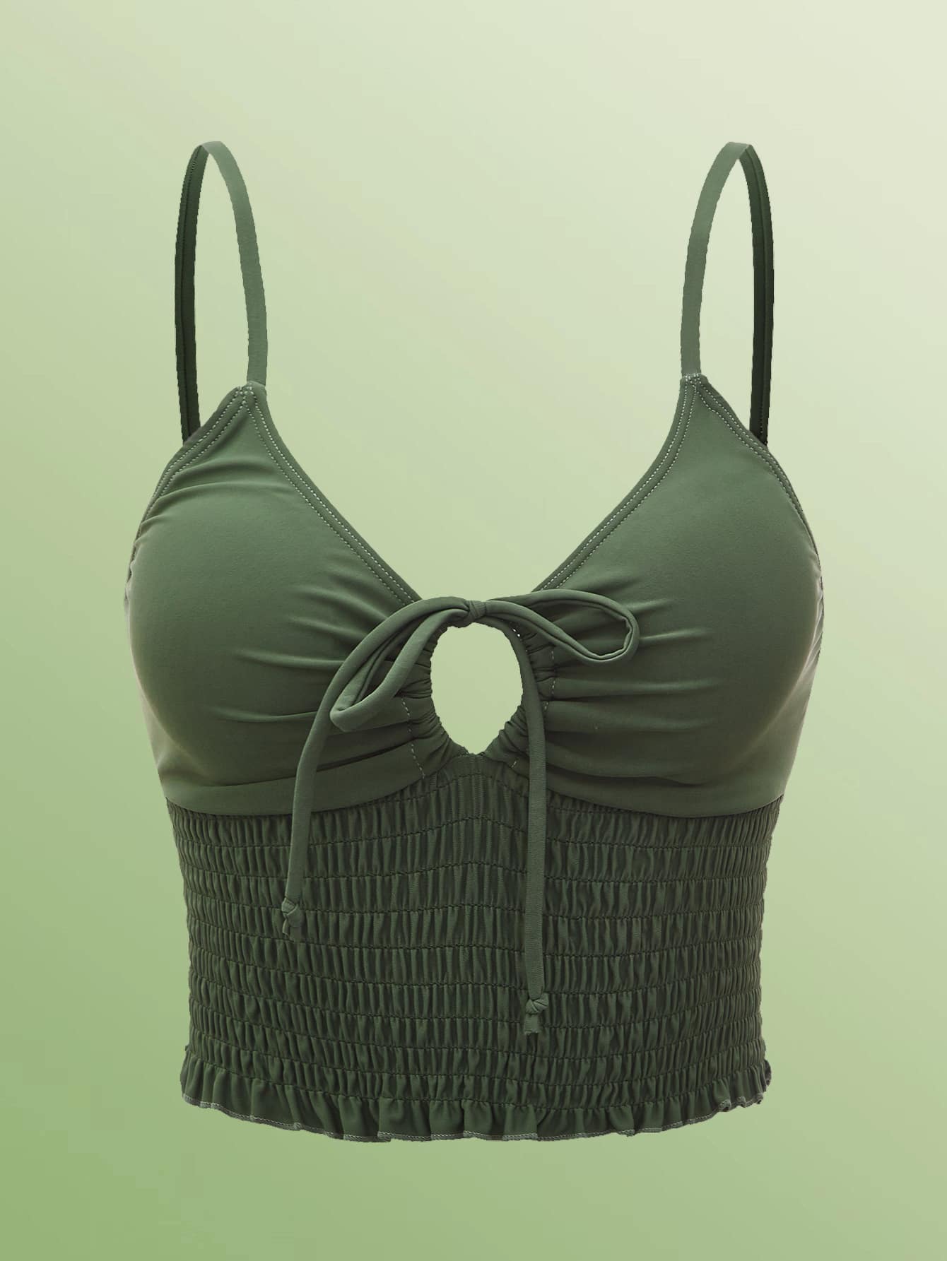 ROMWE Fairy Grunge Solid Drawstring Smocked Tankini Top