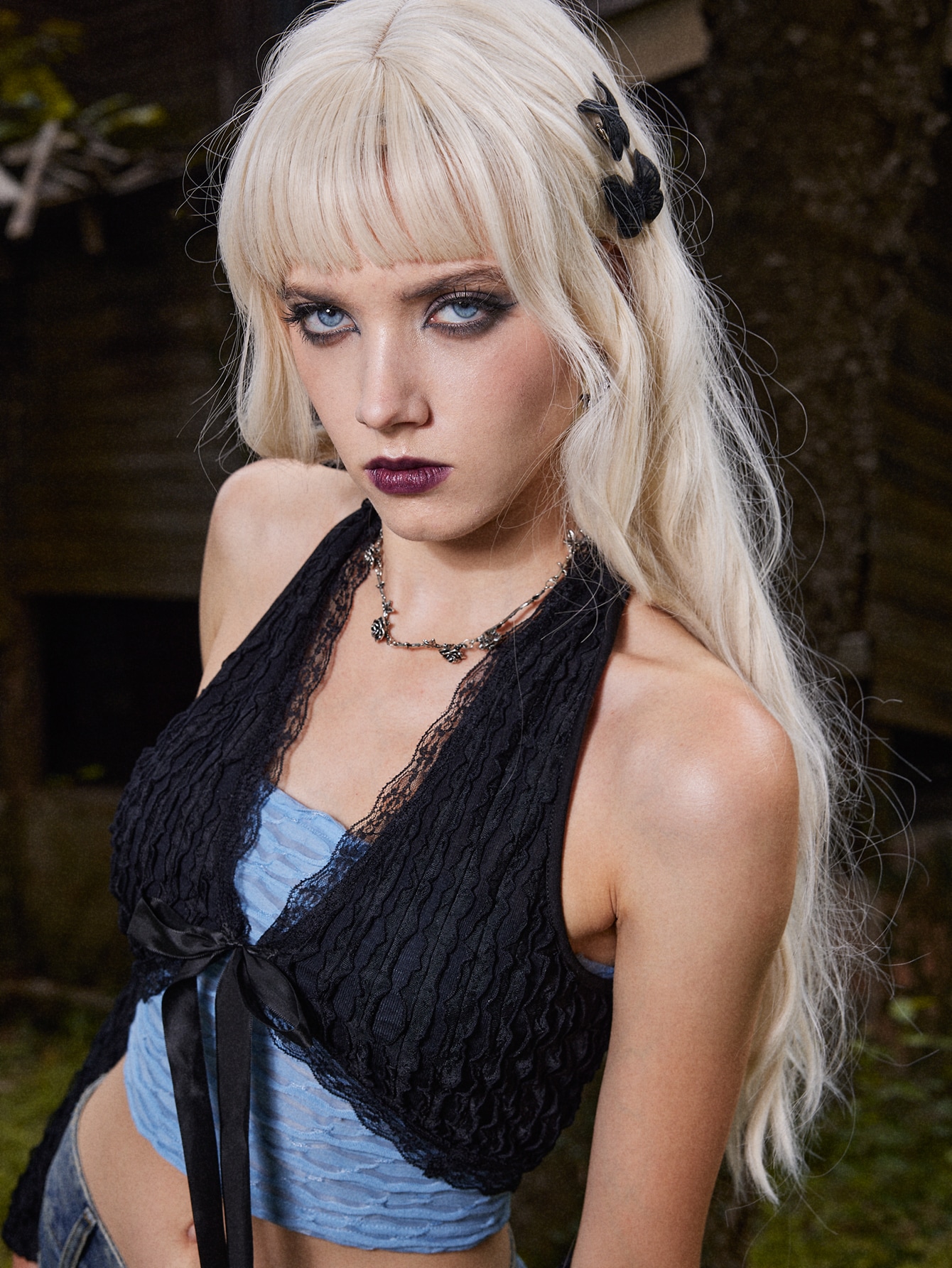Goth Textured Tube & Halter Top With Oversleeves | SHEIN USA