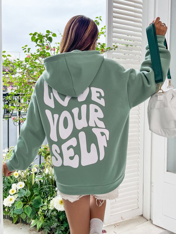 Shein Qutie Slogan Graphic Drop Shoulder Drawstring Thermal Lined