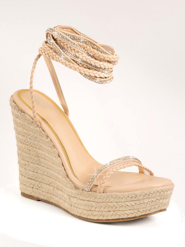 Embellished Lace Up Espadrille Wedge Sandals | SHEIN USA