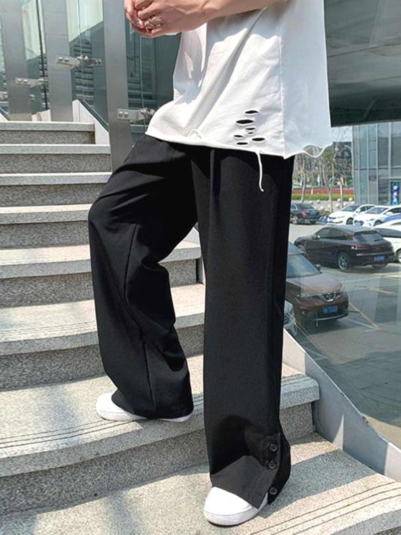 Manfinity Men's Casual Loose Button Hem Straight Leg Pants | SHEIN USA