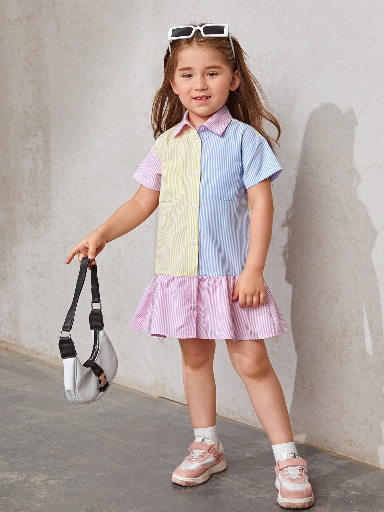 SHEIN Kids EVRYDAY Toddler Girls Vertical Striped Colorblock Dual ...