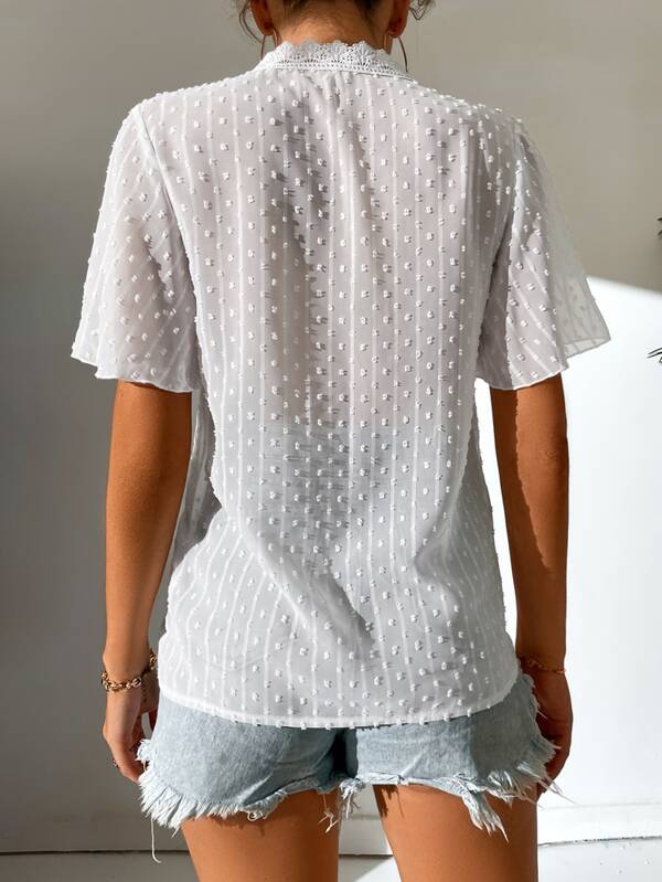 Shein Tall Swiss Dot Contrast Guipure Lace Butterfly Sleeve Blouse