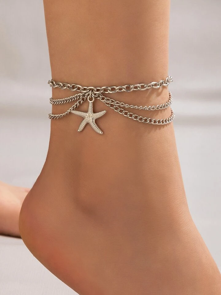 EN New Gold Color Multilayer Chain Bracelet On Leg Starfish, 59% OFF