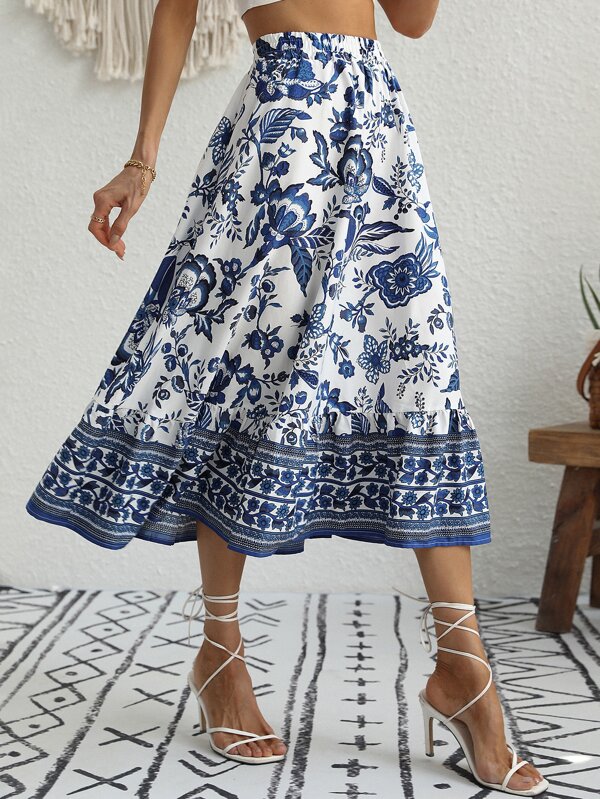 SHEIN VCAY Saias Impressão Floral Cintura elástica | SHEIN Brasil
