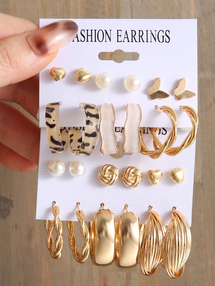 12pairs Butterfly & Faux Pearl Decor Earrings | SHEIN USA