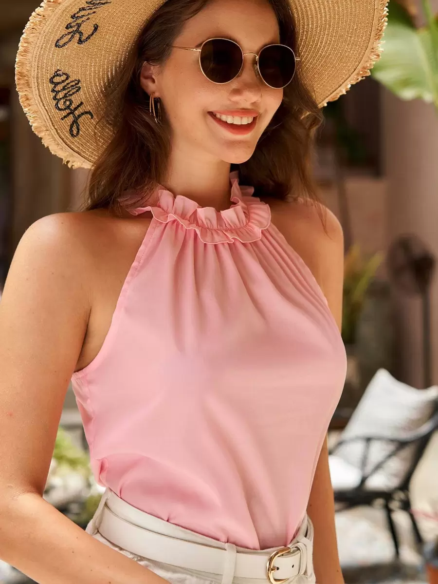 SHEIN VCAY Blusa fruncido cuello de espalda con abertura de ojo | Moda de Mujer | SHEIN México