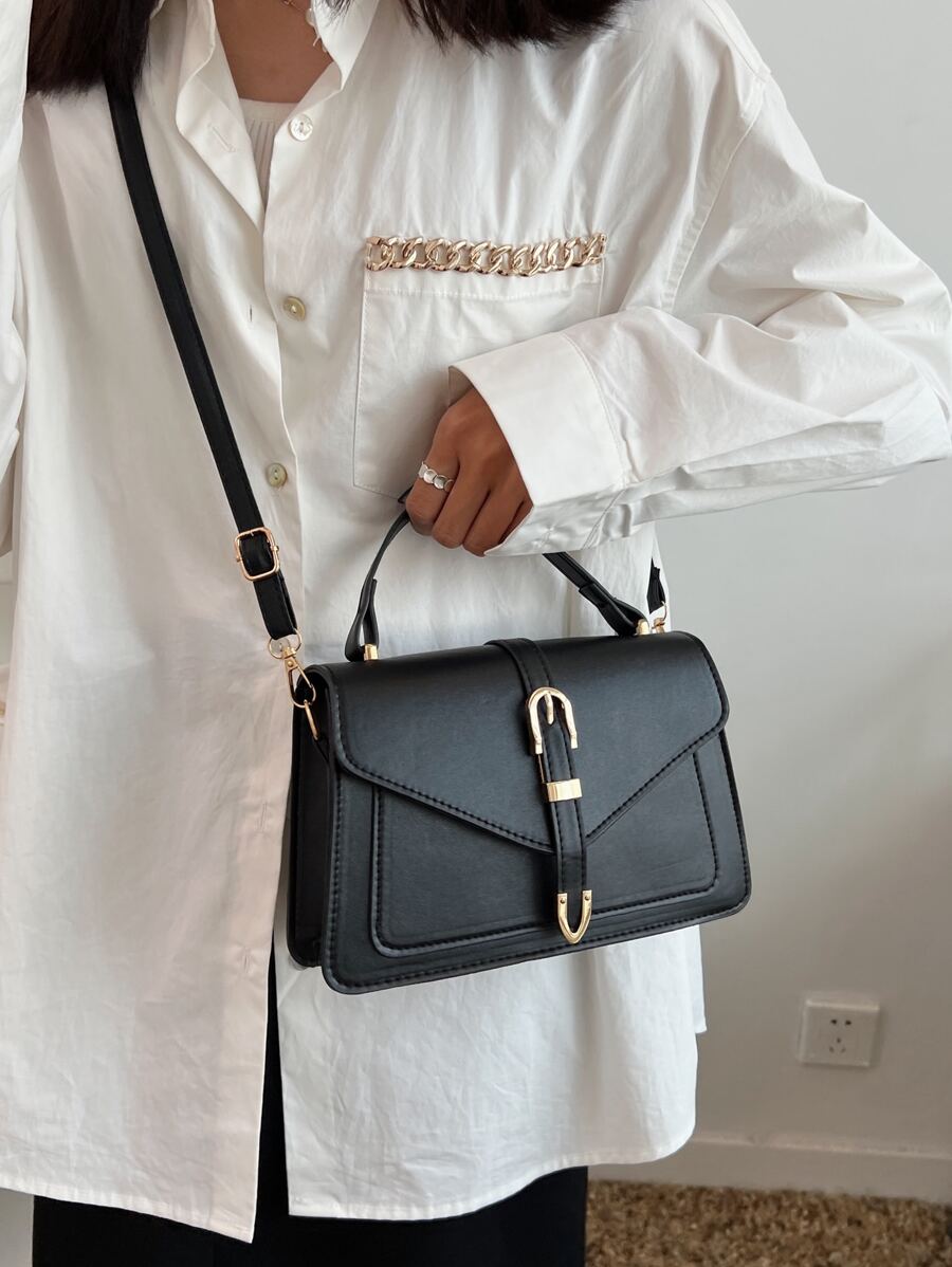 Buckle Decor Flap Square Bag Trendy Envelop Flap Crossbody Bag, PU ...