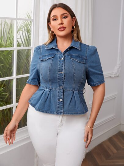 Plus Size Denim Tops | Fashion Plus Size Denim Tops | SHEIN USA