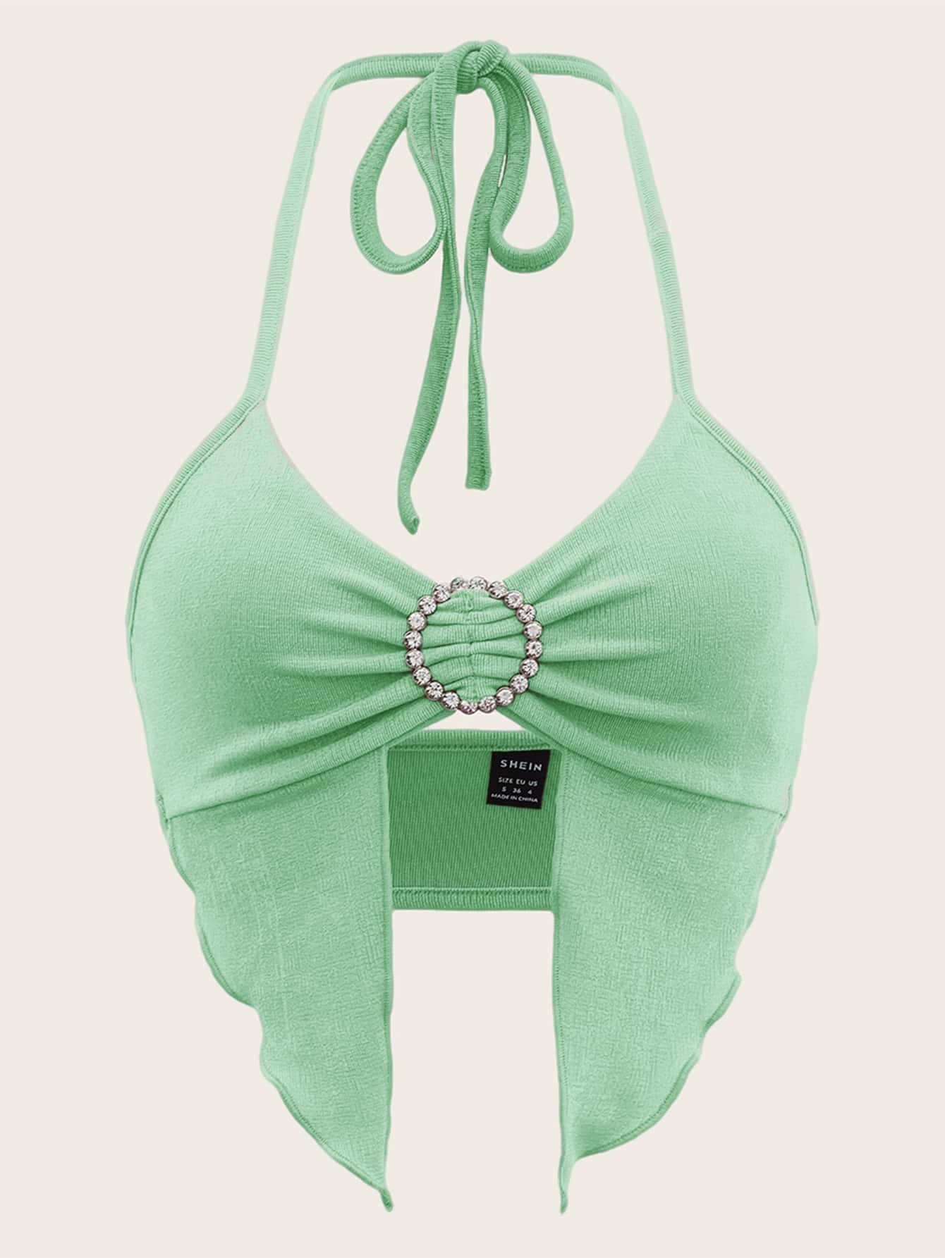 SHEIN ICON 90s Dopamine Dressing Rhinestone O-ring Asymmetrical Hem Tie ...