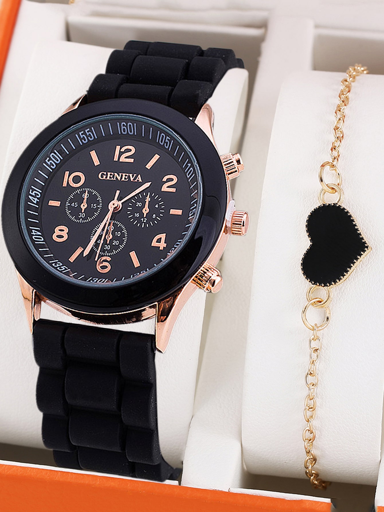 1pc Round Pointer Quartz Watch & 1pc Bracelet