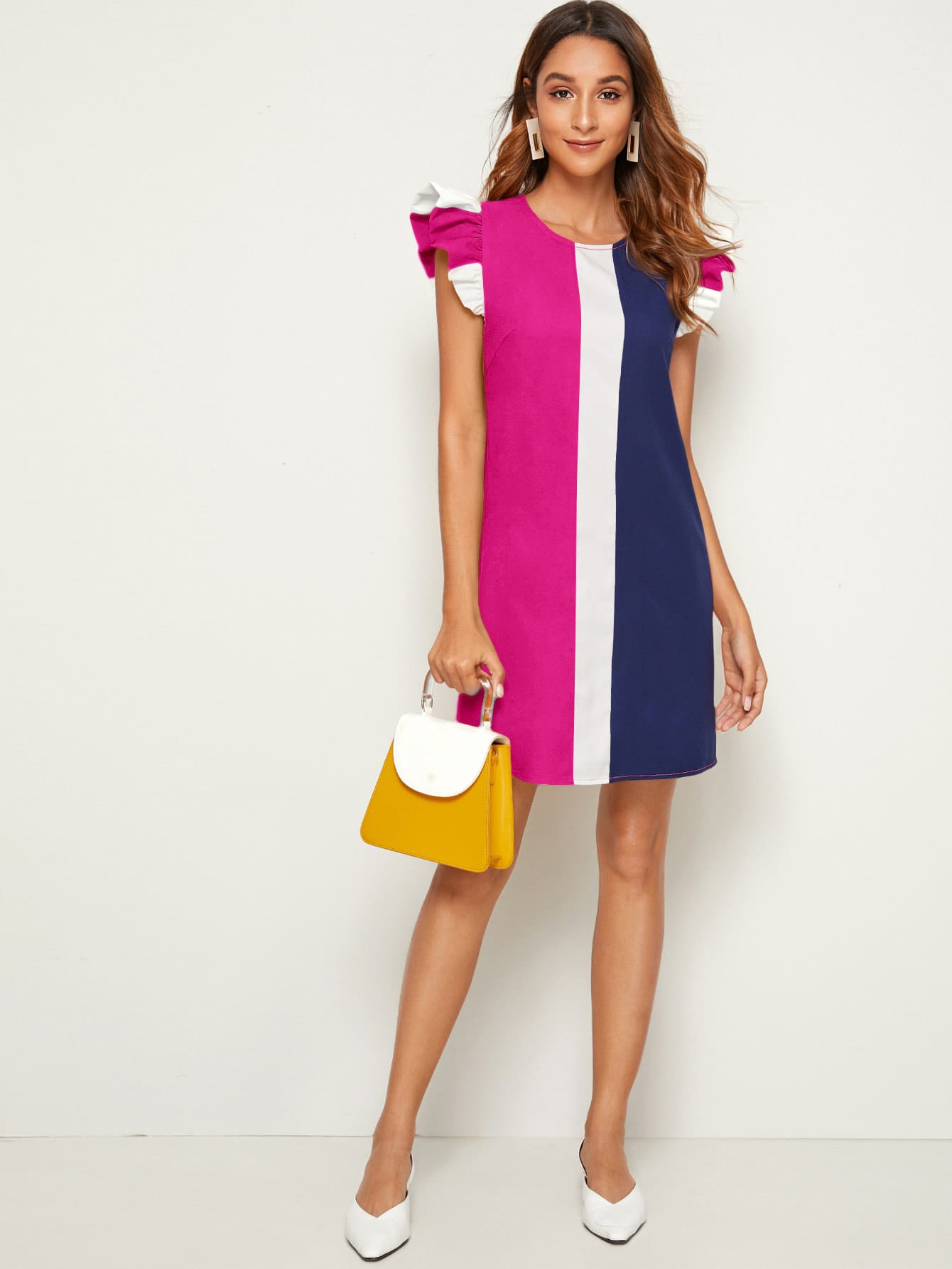 SHEIN Clasi Ruffle Armhole Colorblock Tunic Dress | SHEIN USA