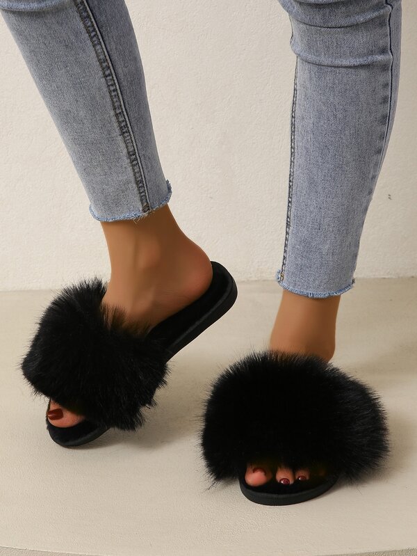 Minimalist Fluffy Bedroom Slippers, Women's Open Toe Slippers, Stylish ...