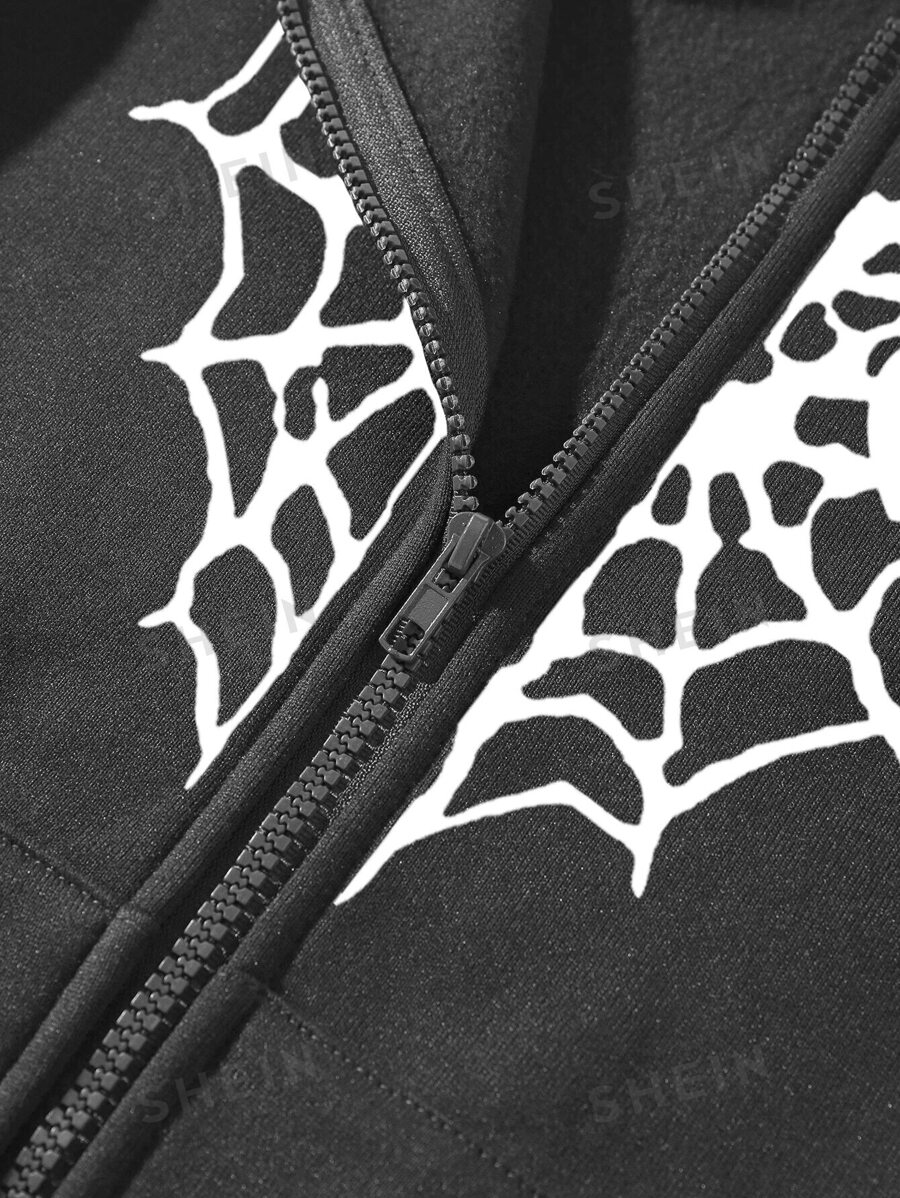 Shein Coolane Spider Web And Heart Print Zipper Thermal Hoodie Shein Uk