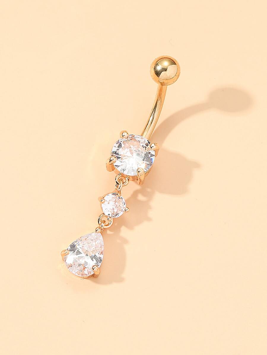 Perfect Piercing Cubic Zirconia Decor Navel Belly Ring Stainless Steel ...