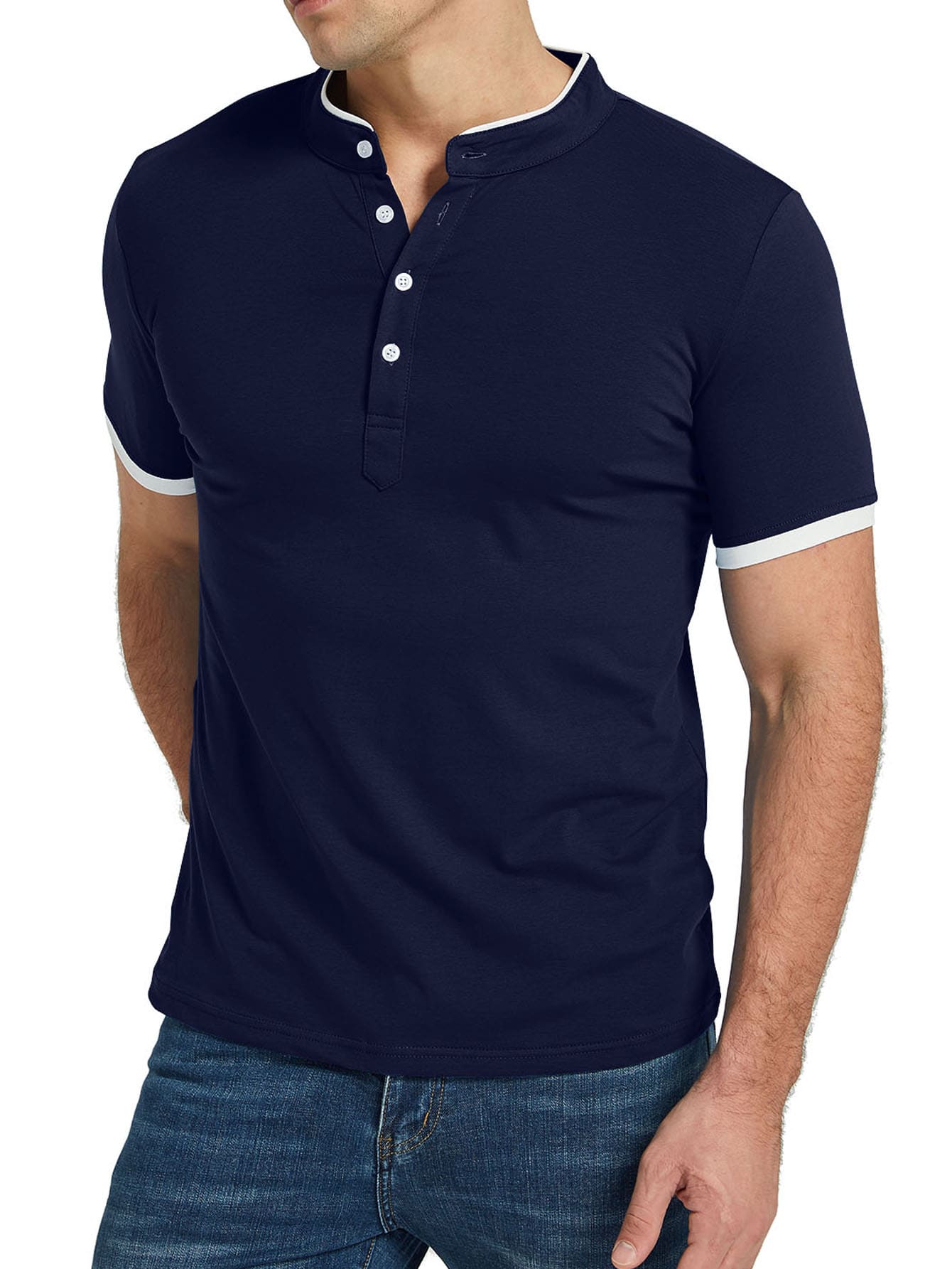 Men Quarter Button Contrast Trim Polo Shirt | SHEIN USA
