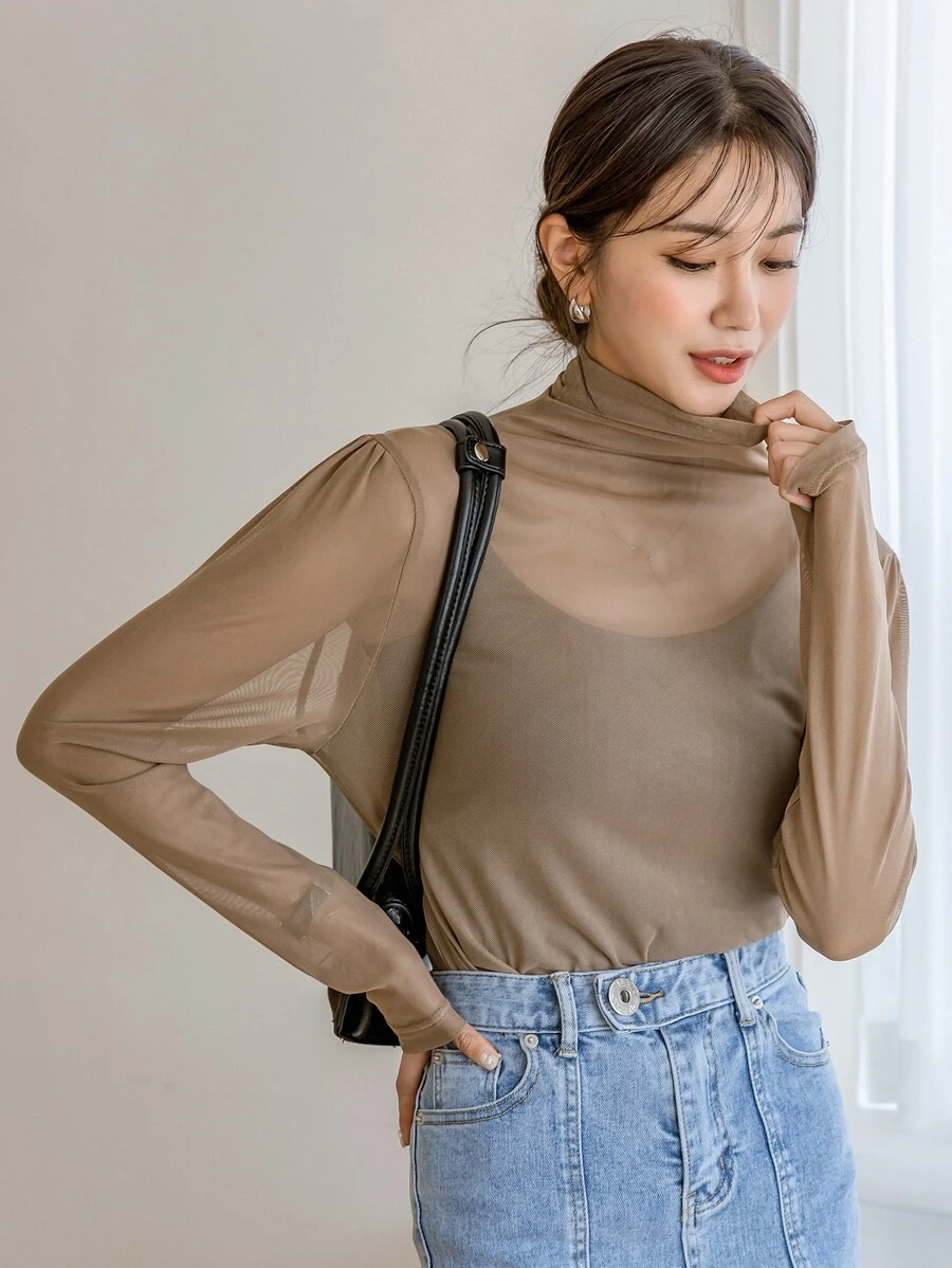 DAZY High Neck Sheer Mesh Top | SHEIN USA