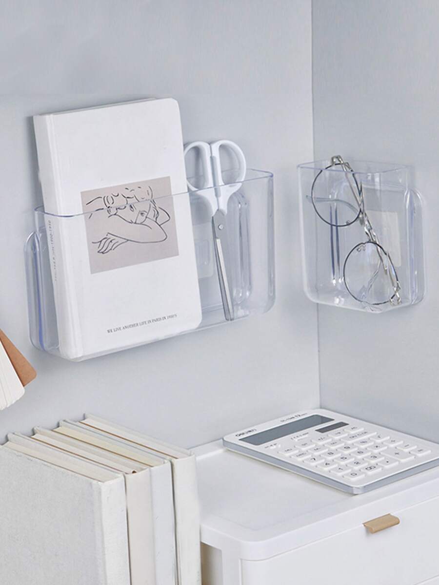 1pc Clear Self-Adhesive Storage Rack, Wall Mounted Storage Box For Home ...