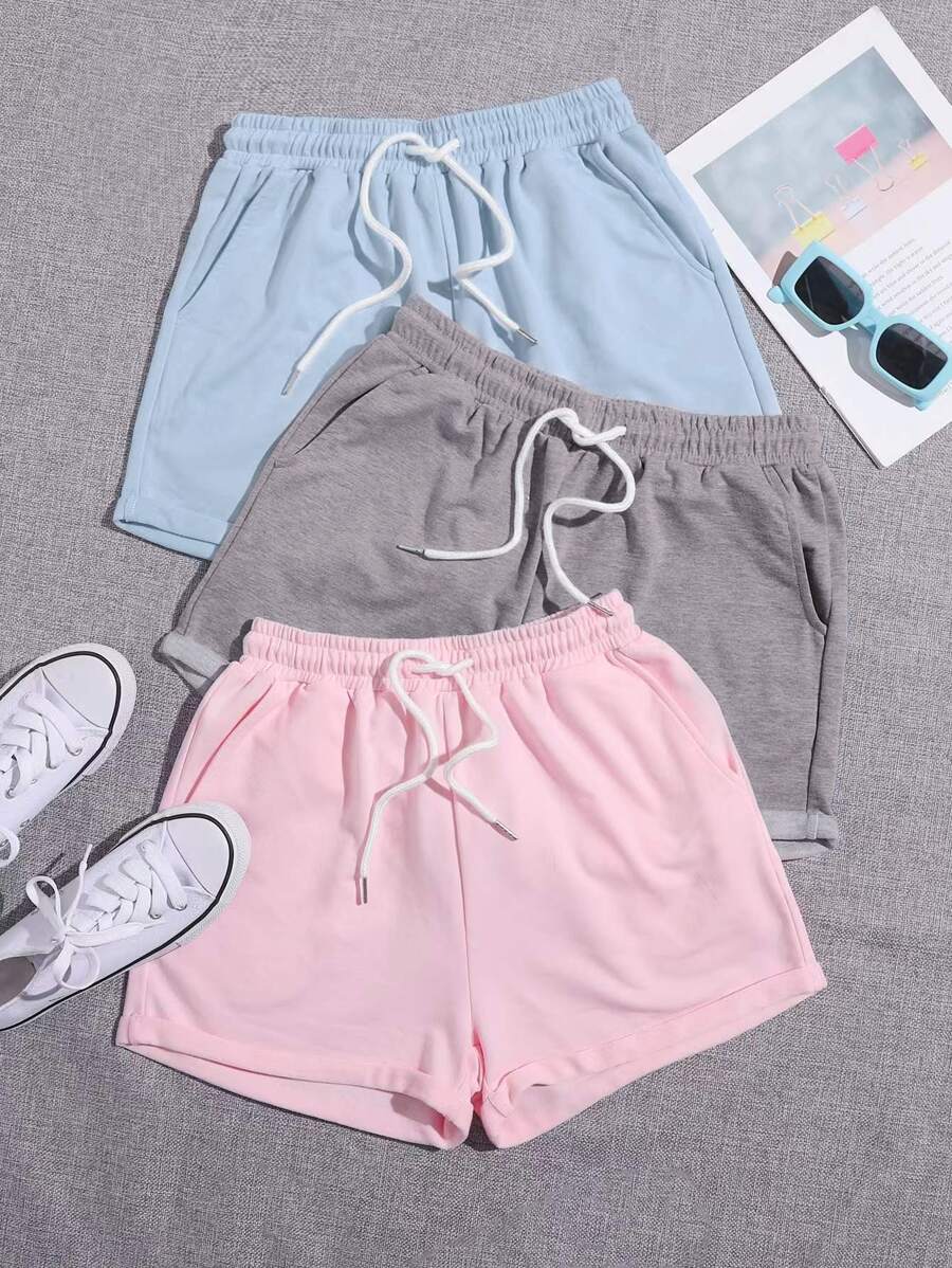 SHEIN Qutie 3 Packs Drawstring Waist Track Shorts | SHEIN USA