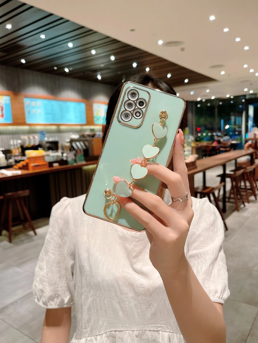 Solid Phone Case With Heart Hand Strap Compatible With iPhone15/15Plus ...