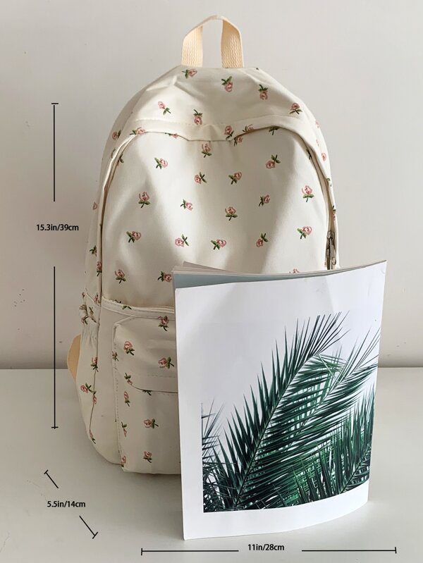 Lightweight Ditsy Floral Print Functional Backpack School Bag For ...