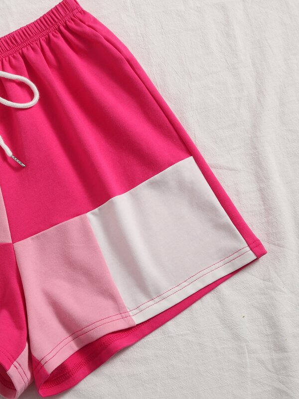 SHEIN EZwear One Shoulder Colorblock Top & Track Shorts Set | SHEIN USA